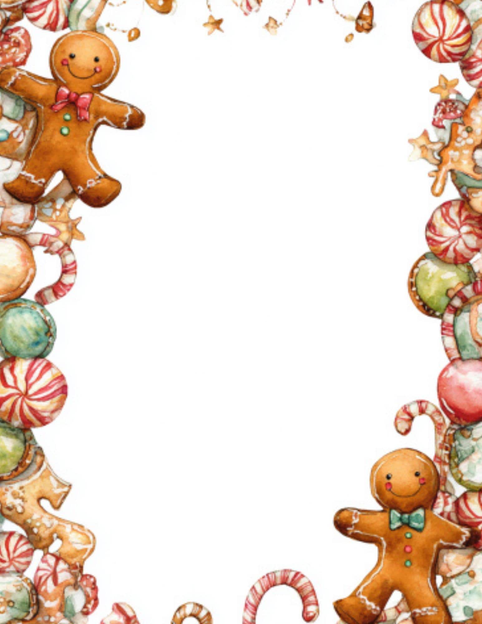 Whimsical Gingerbread Man Christmas Printable With Border Lot of 5 - Etsy