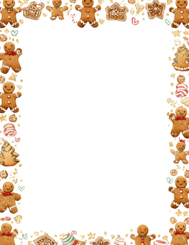 Sweet Gingerbread Man Border Printable Writing Paper Design - Lot of 5 ...