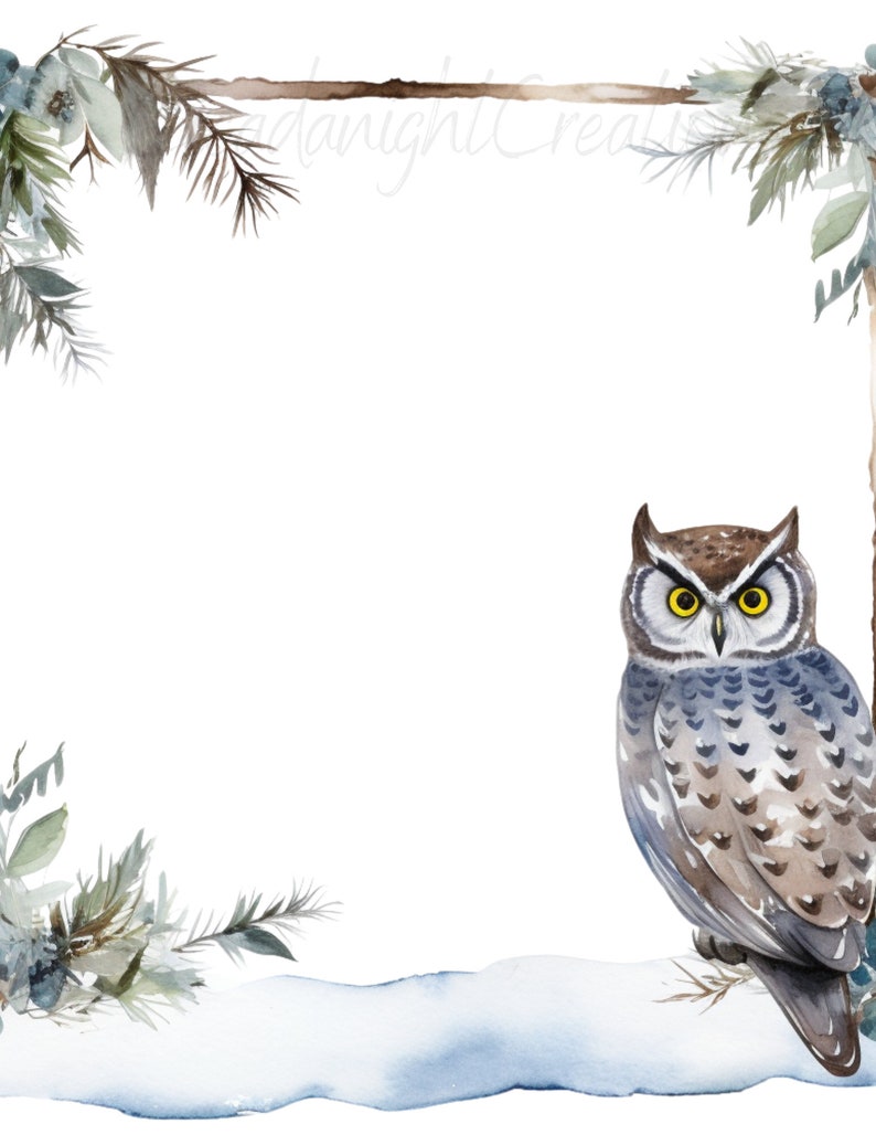 Whimsical Winter Owl Printable Paper Border Design Lot of 5 - Etsy