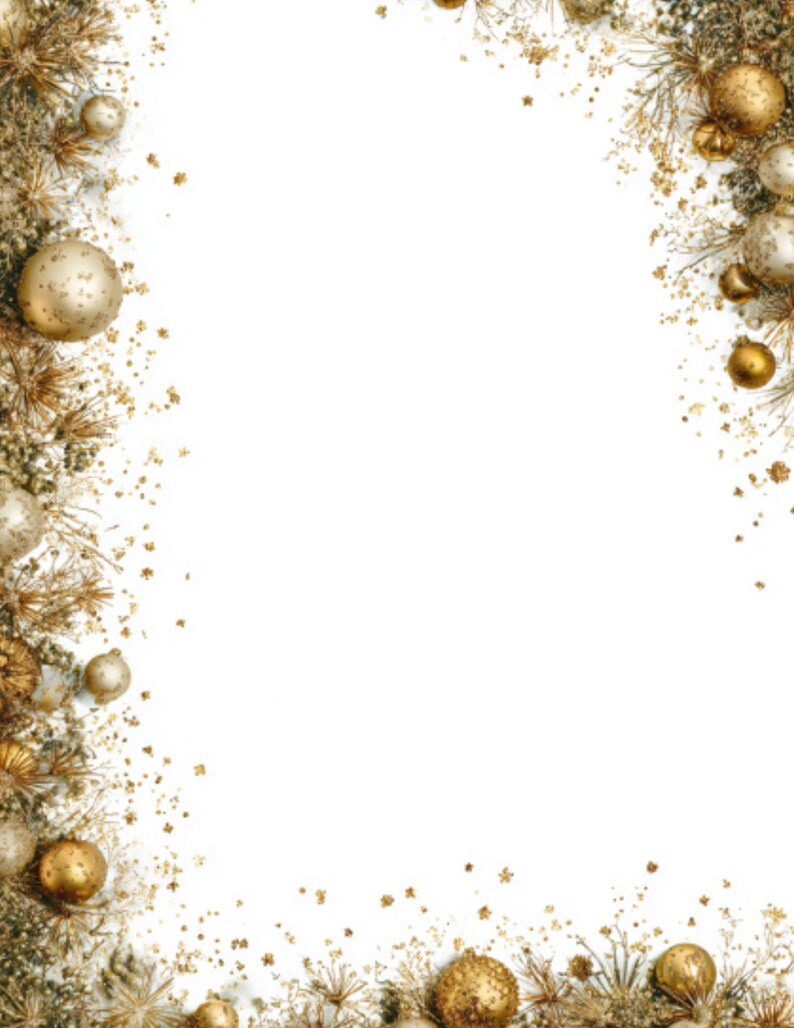 Sparkly Gold Christmas Bulbs Border Printable Writing Paper Design ...