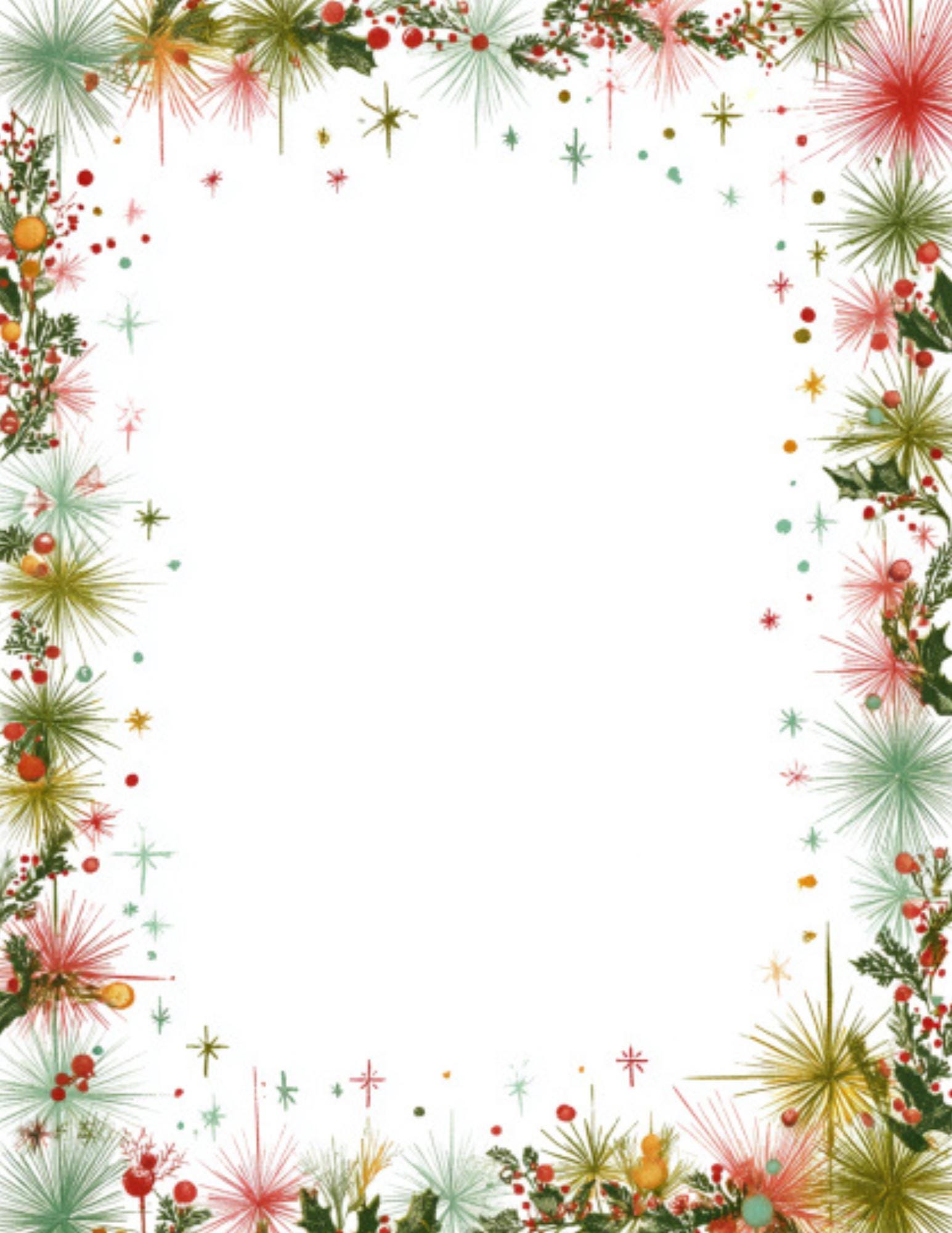 Whimsical Atomic Christmas Border Printable Writing Paper Design - Lot ...