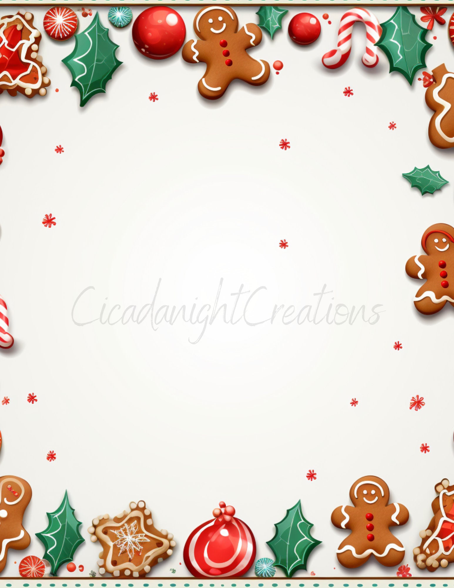 Whimsical Christmas Cookie Border Printable Writing Paper Design - Lot ...
