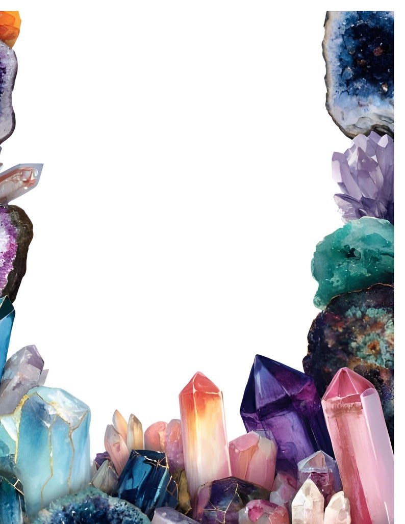 Geode and Crystal Border Printable Writing Paper Design - Lot of 5 - Etsy