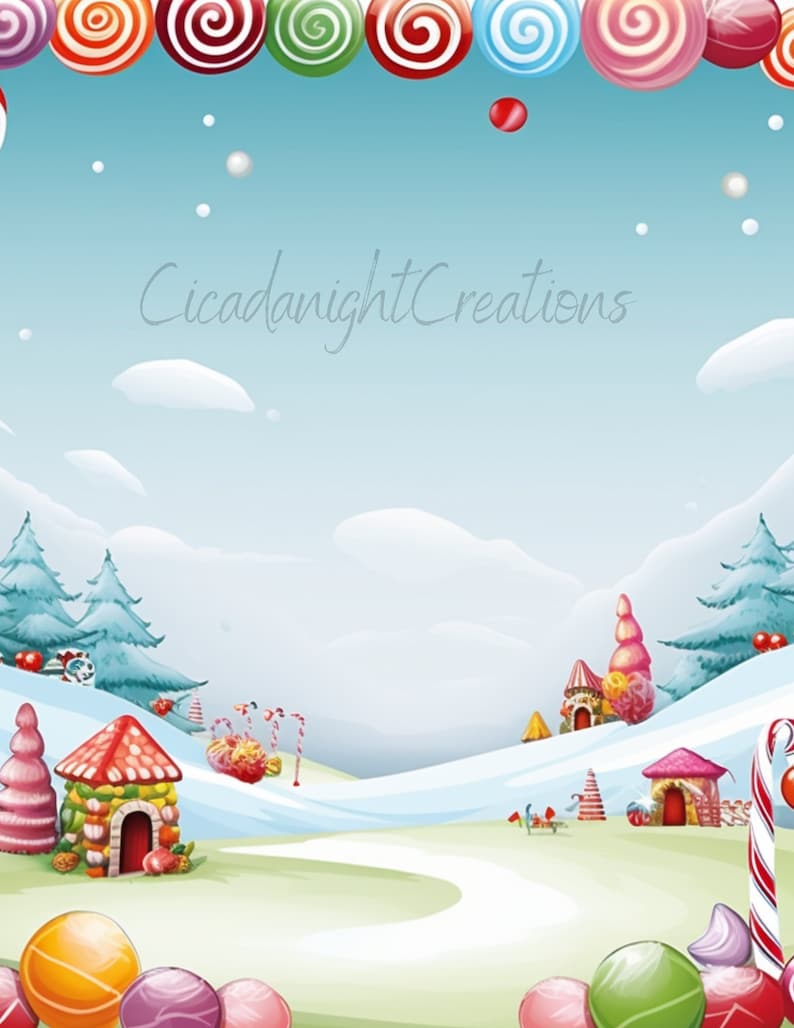 Whimsical Christmas Candyland Printable With Border Lot of 5 - Etsy