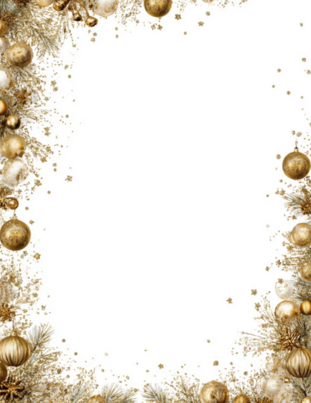 Sparkly Gold Christmas Bulbs Border Printable Writing Paper Design ...