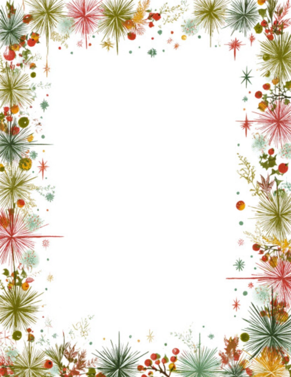Whimsical Atomic Christmas Border Printable Writing Paper Design - Lot ...