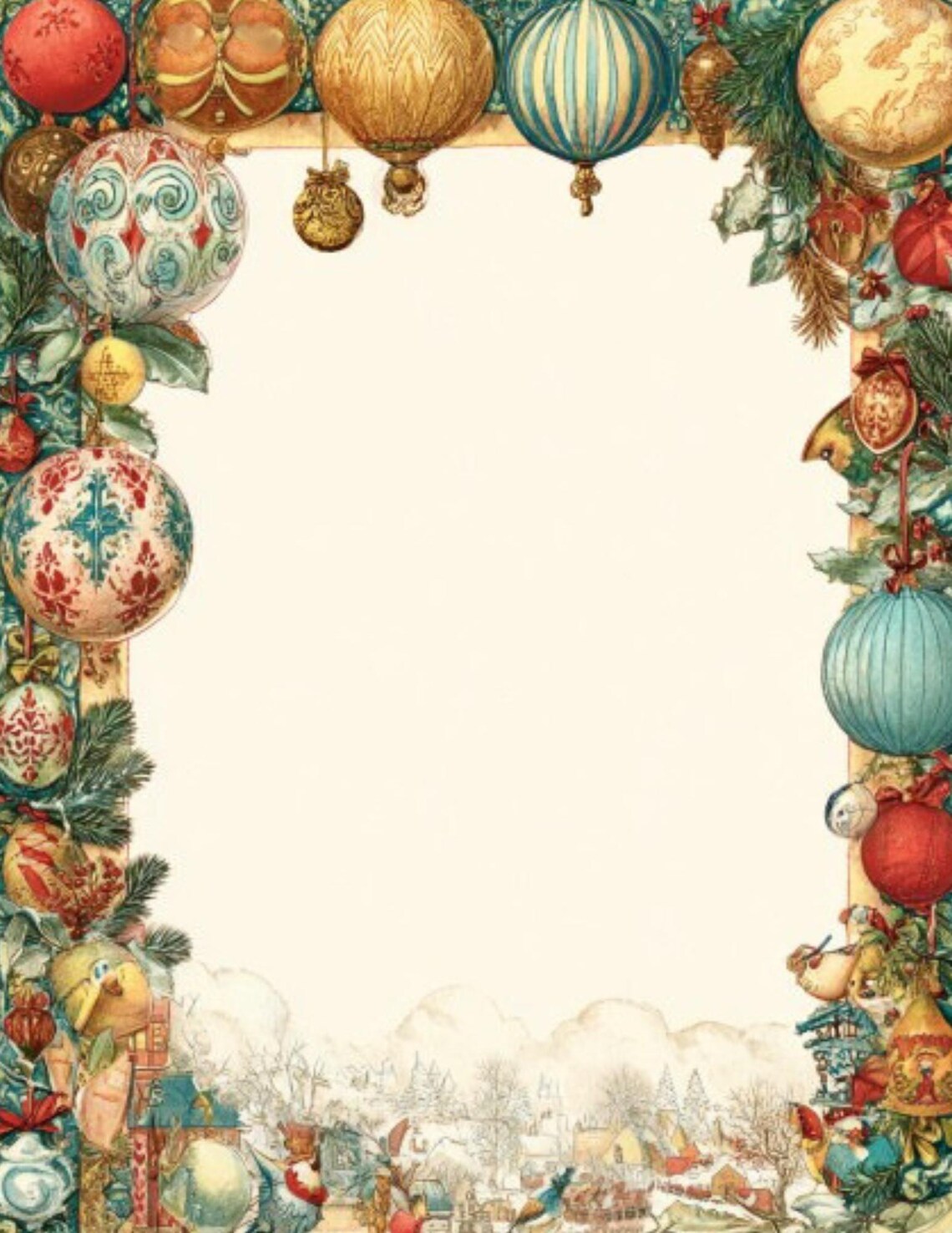 Colorful Traditional Christmas Bulbs Border Printable Writing Paper ...