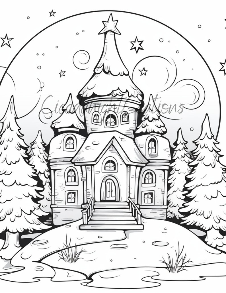 Whimsical Christmas Printable Coloring Pages Lot of 5 - Etsy