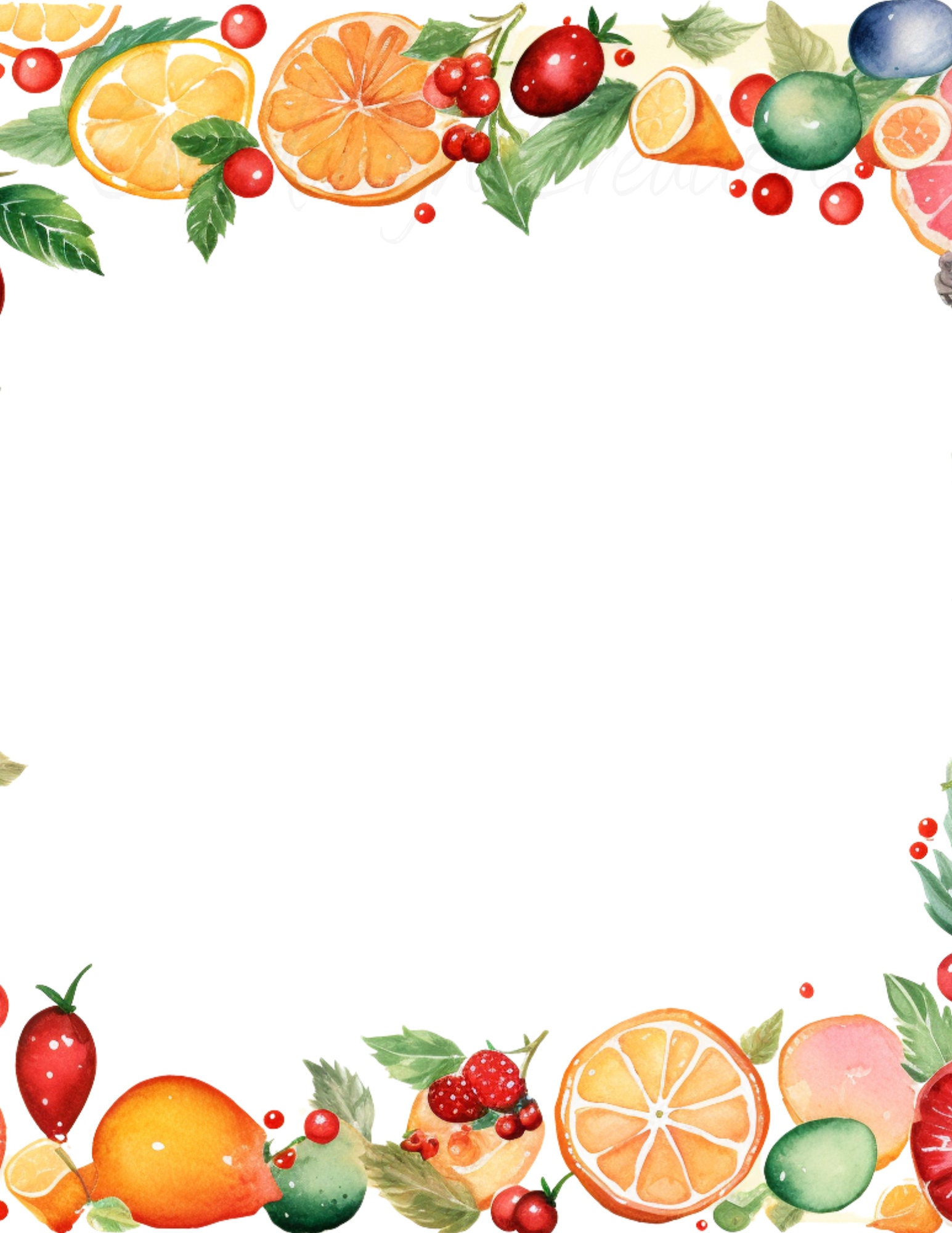 Whimsical Christmas Fruit Watercolor Printable Writing Paper Design Lot ...