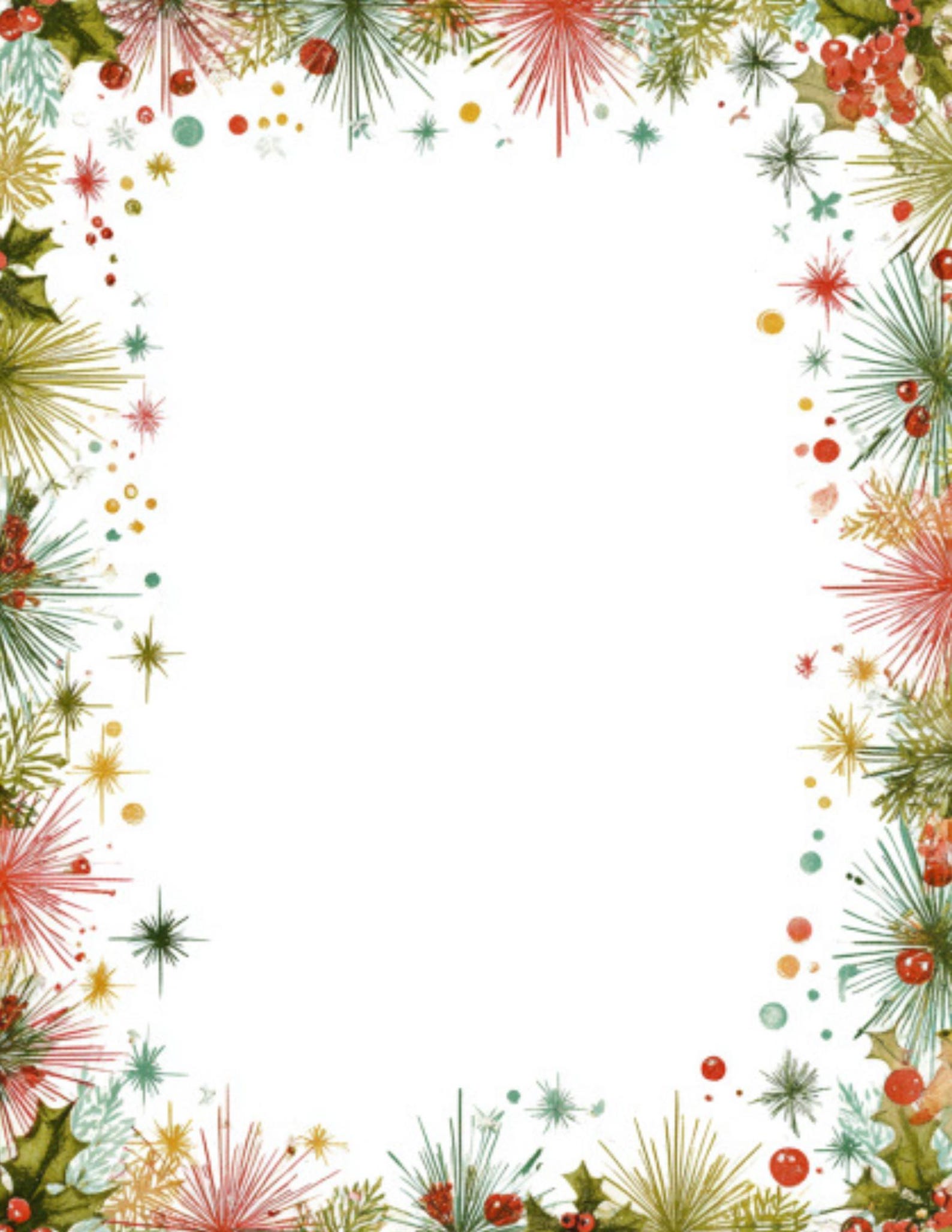 Whimsical Atomic Christmas Border Printable Writing Paper Design - Lot ...