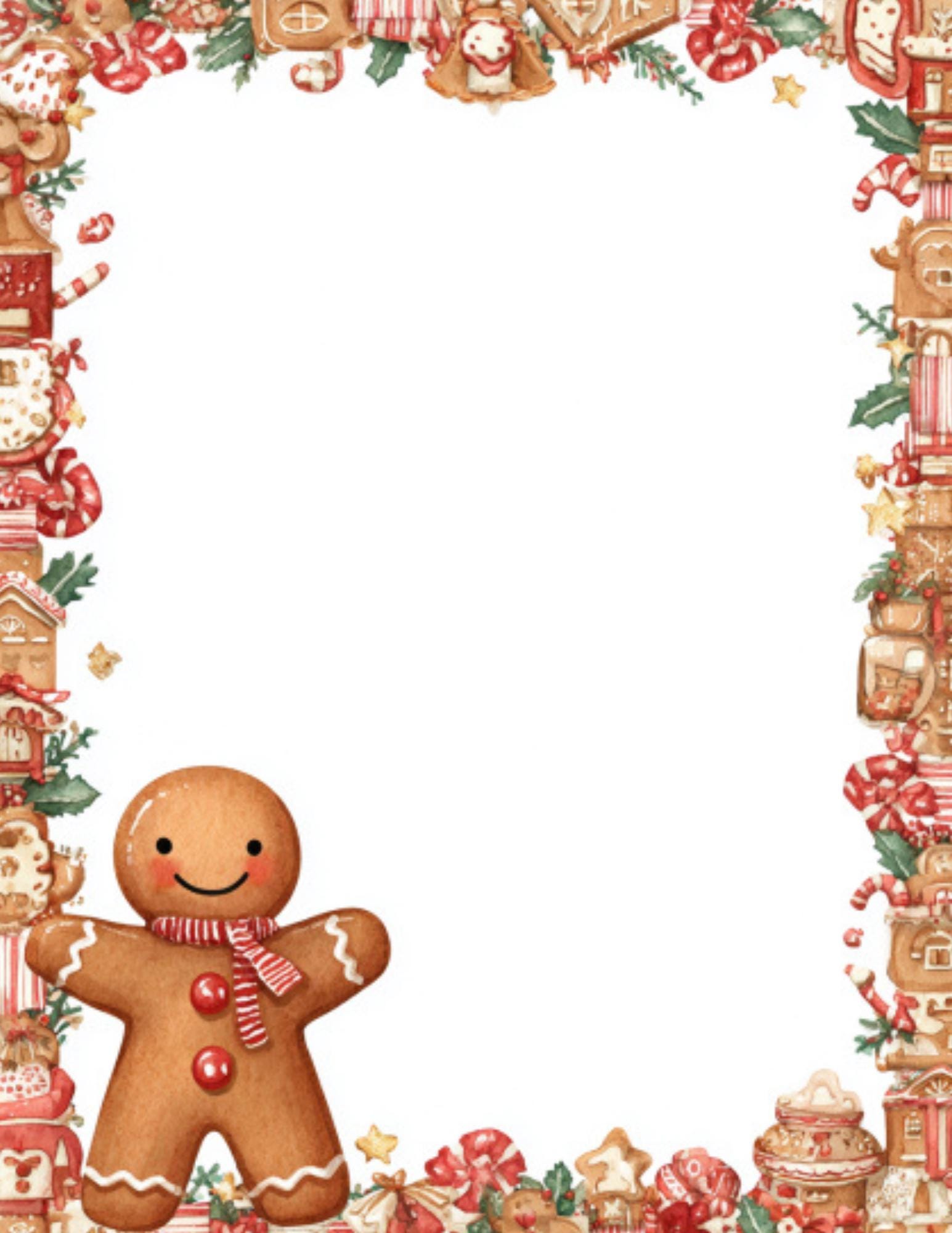 Gingerbread Man Christmas Border Printable Writing Paper Design - Lot ...