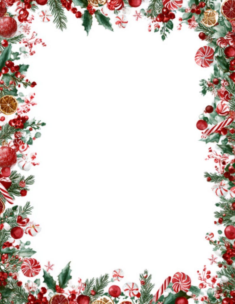 Christmas Treats Colorful Border Printable Writing Paper Design - Lot ...