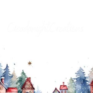 Whimsical Christmas Village Watercolor Printable Writing Paper Design ...