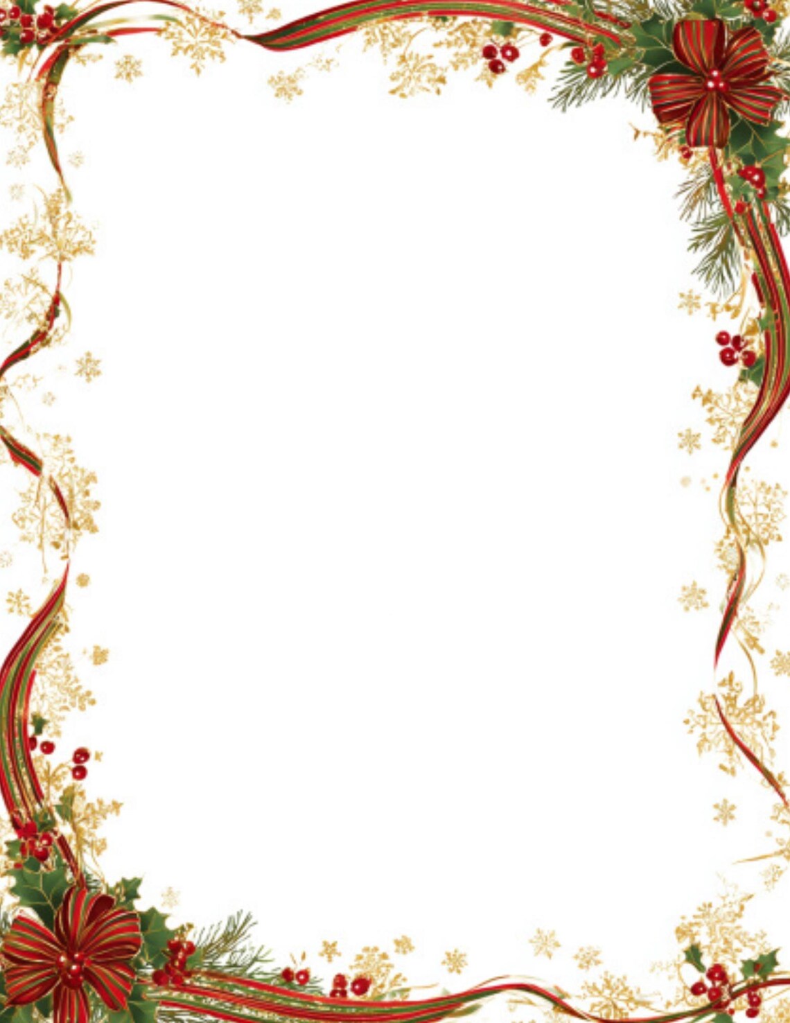 Christmas Ribbon Border Printable Writing Paper Design - Lot of 5 - Etsy