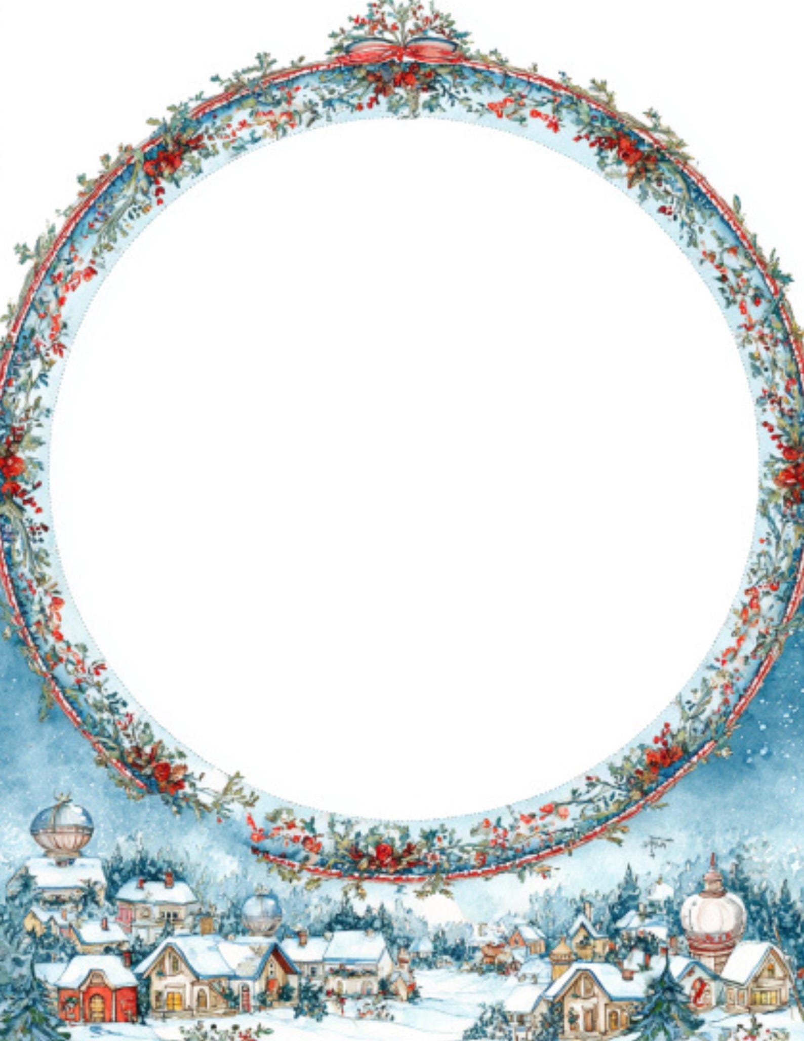 Rounded Winter Christmas Border Printable Writing Paper Design - Lot of ...
