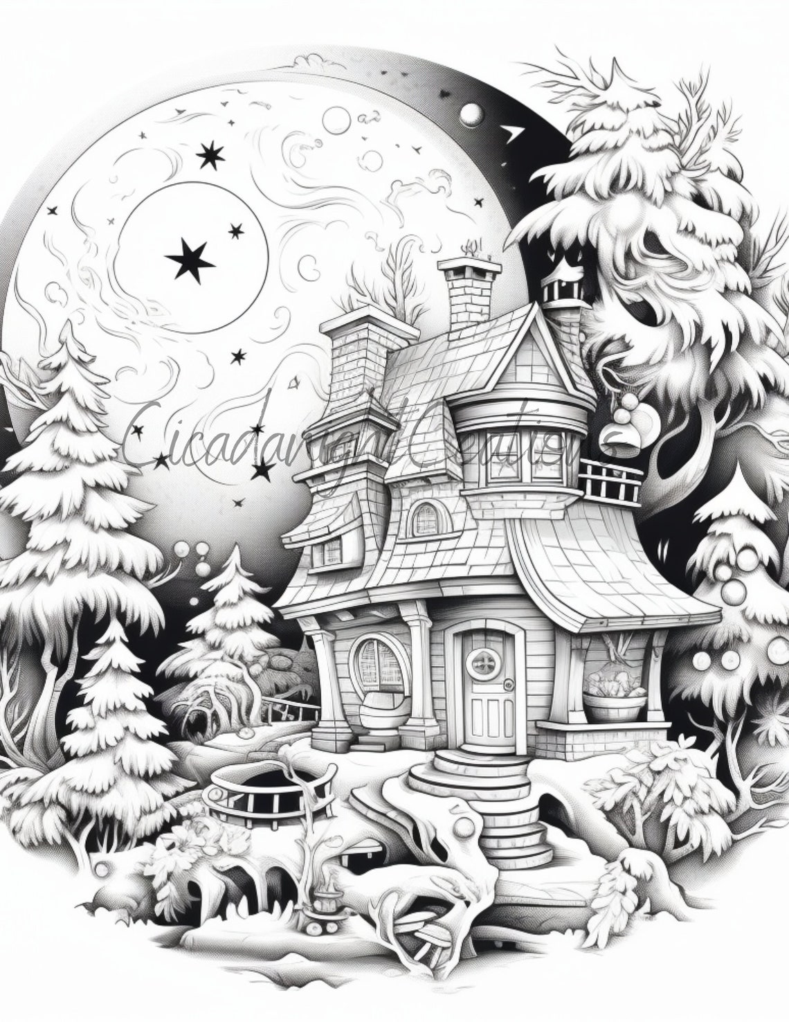 Whimsical Christmas Printable Coloring Pages Lot of 5 - Etsy