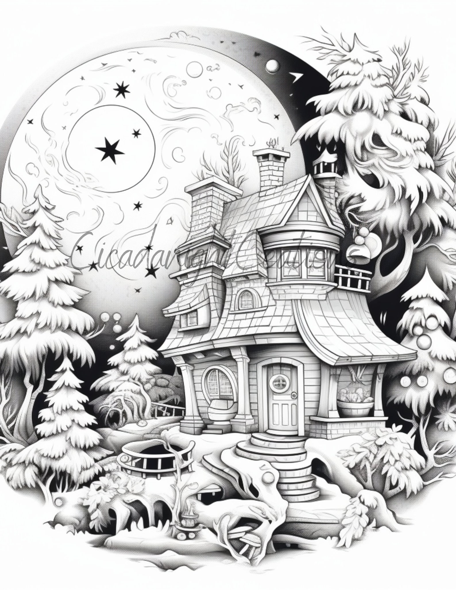 Whimsical Christmas Printable Coloring Pages Lot of 5 - Etsy