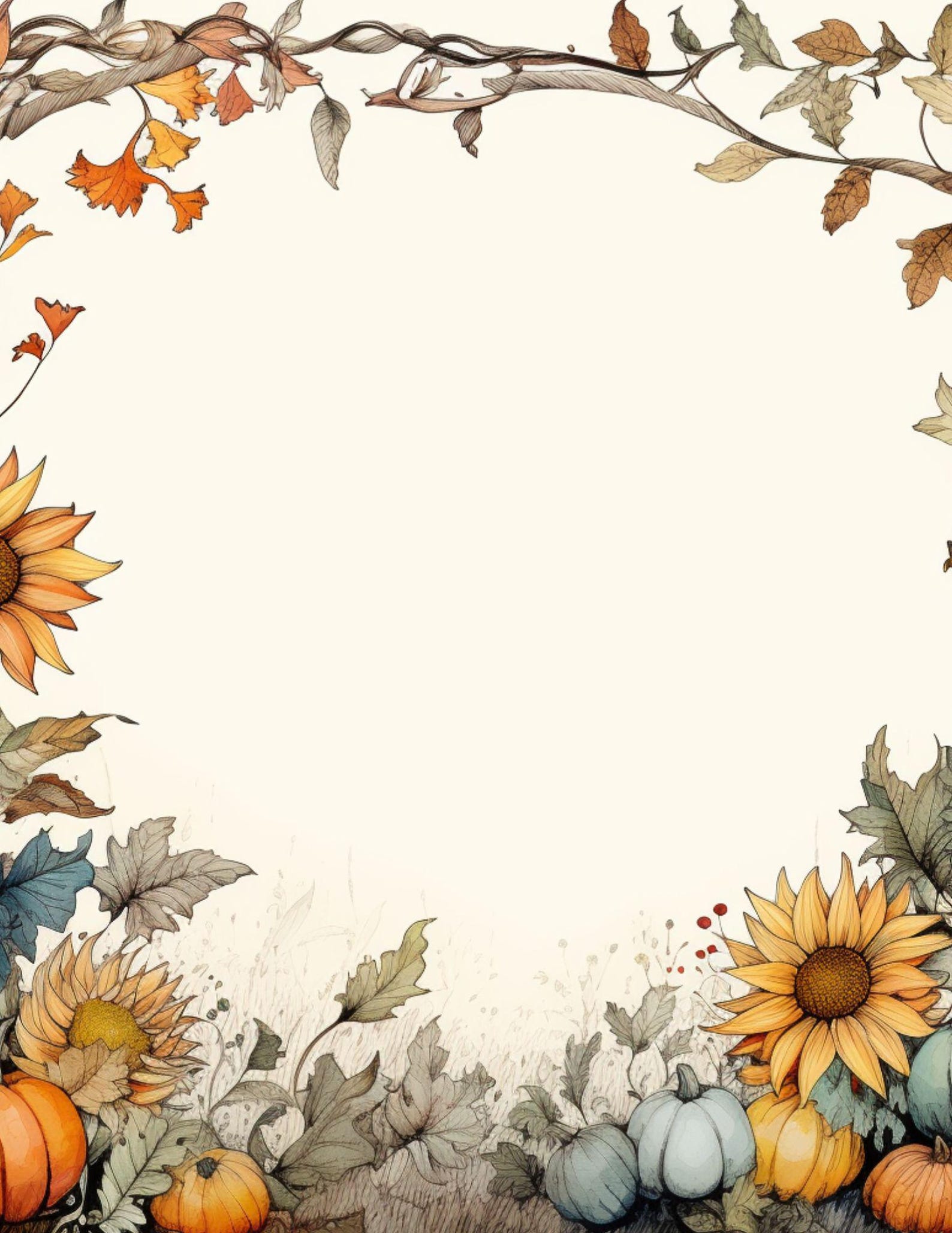 Whimsical Autumn Printable Paper With Autumn Border Lot of 5 #2 - Pdf's ...