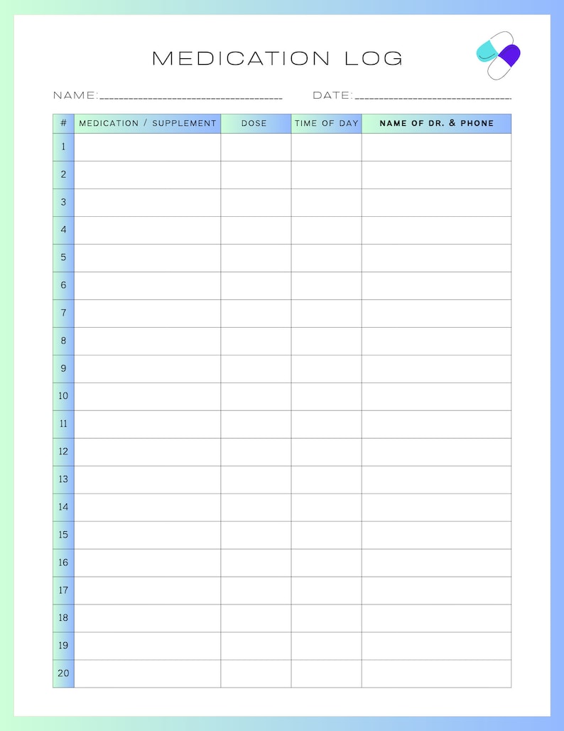 Medication PDF Printable - Etsy