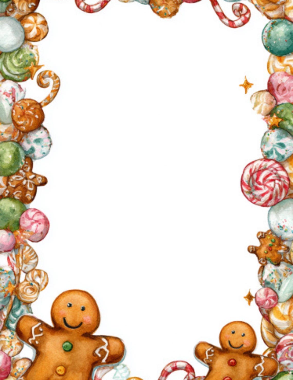 Whimsical Gingerbread Man Christmas Printable With Border Lot of 5 - Etsy