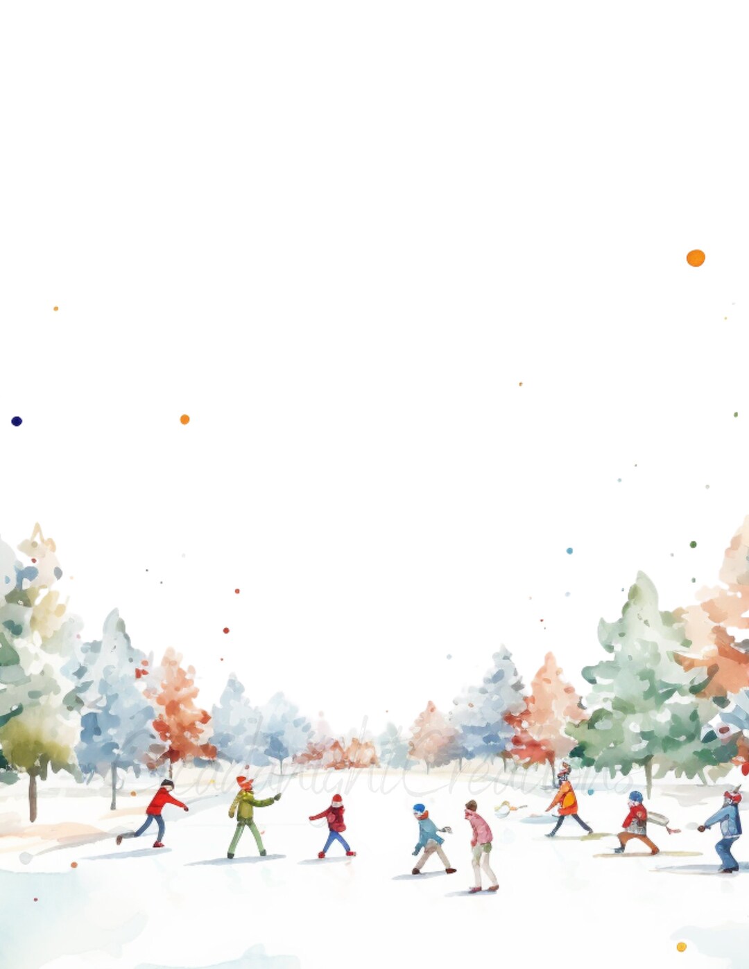 Whimsical Winter Snowball Fight Printable Paper Border Design Writing ...