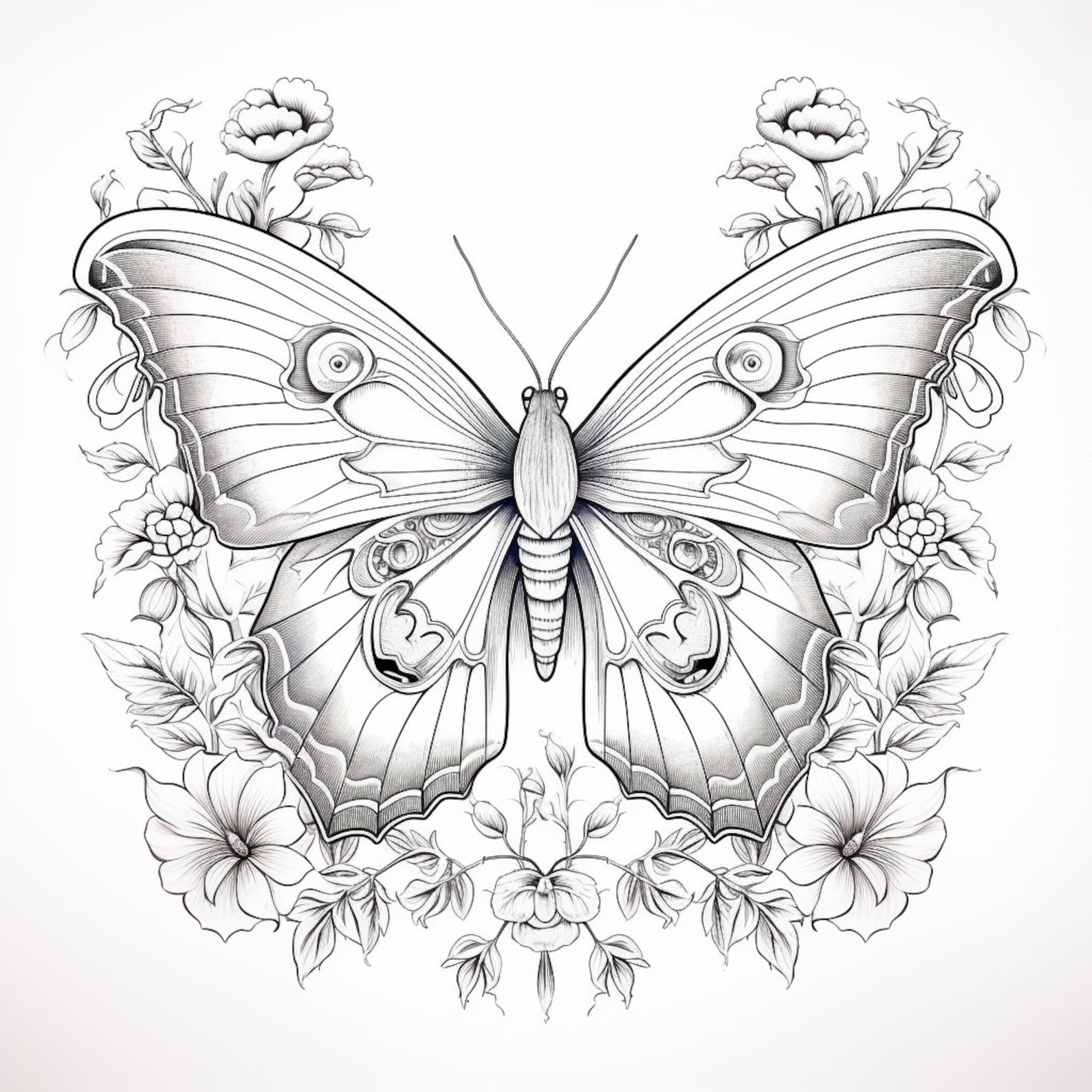 Butterfly & Moth Coloring Pages, 5 Printable Designs (PDF) - Etsy