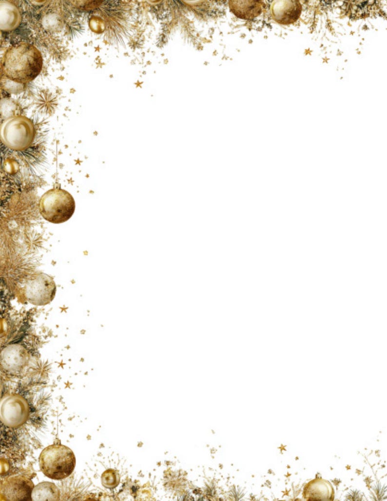 Sparkly Gold Christmas Bulbs Border Printable Writing Paper Design ...