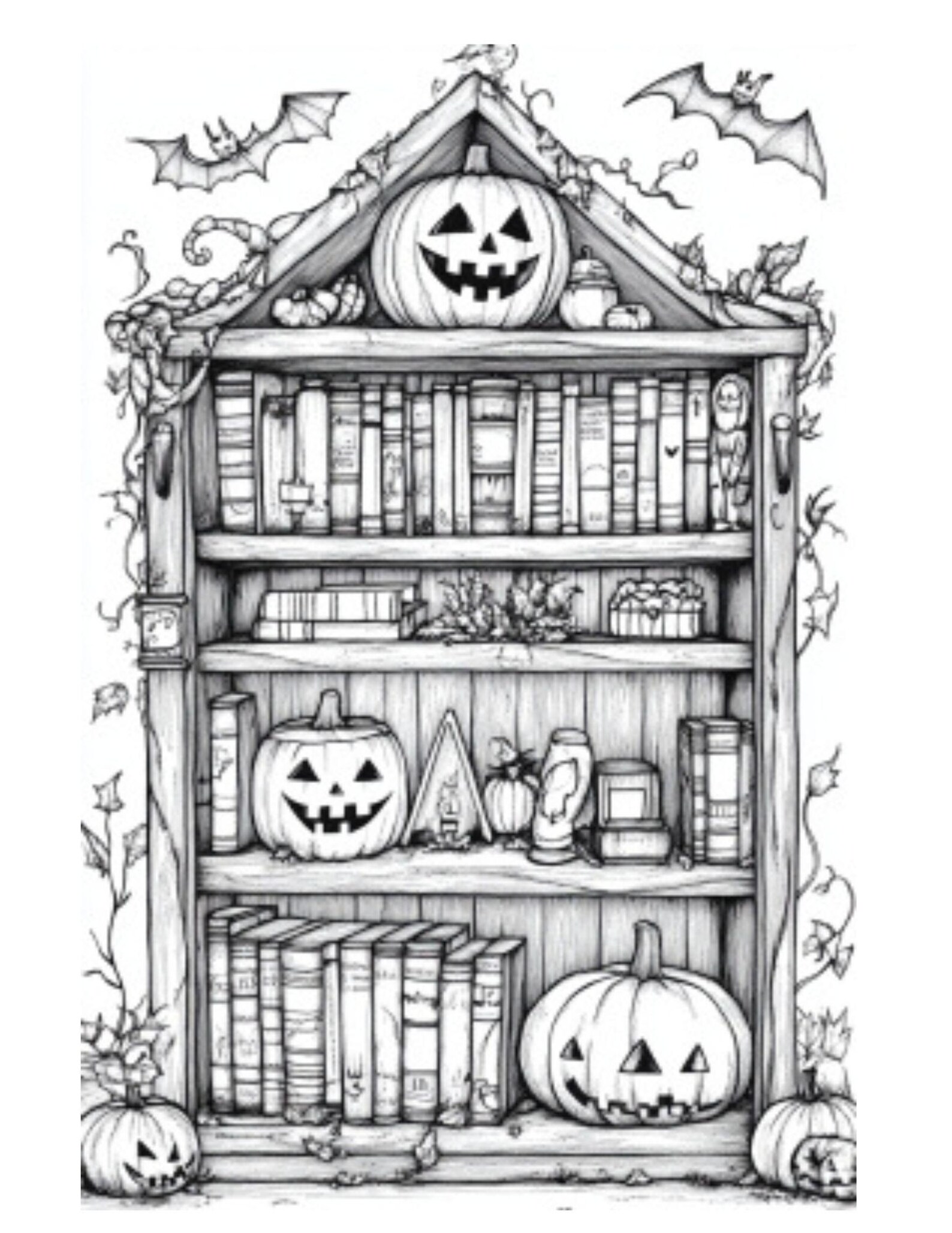 Whimsical Halloween Themed Bookshelf. 5 Fun Halloween Coloring Pages #2 ...