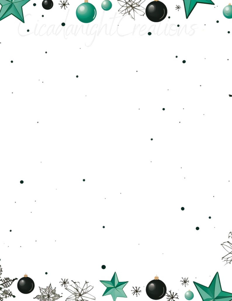 Whimsical Green Christmas Watercolor Printable Writing Paper Design Lot ...