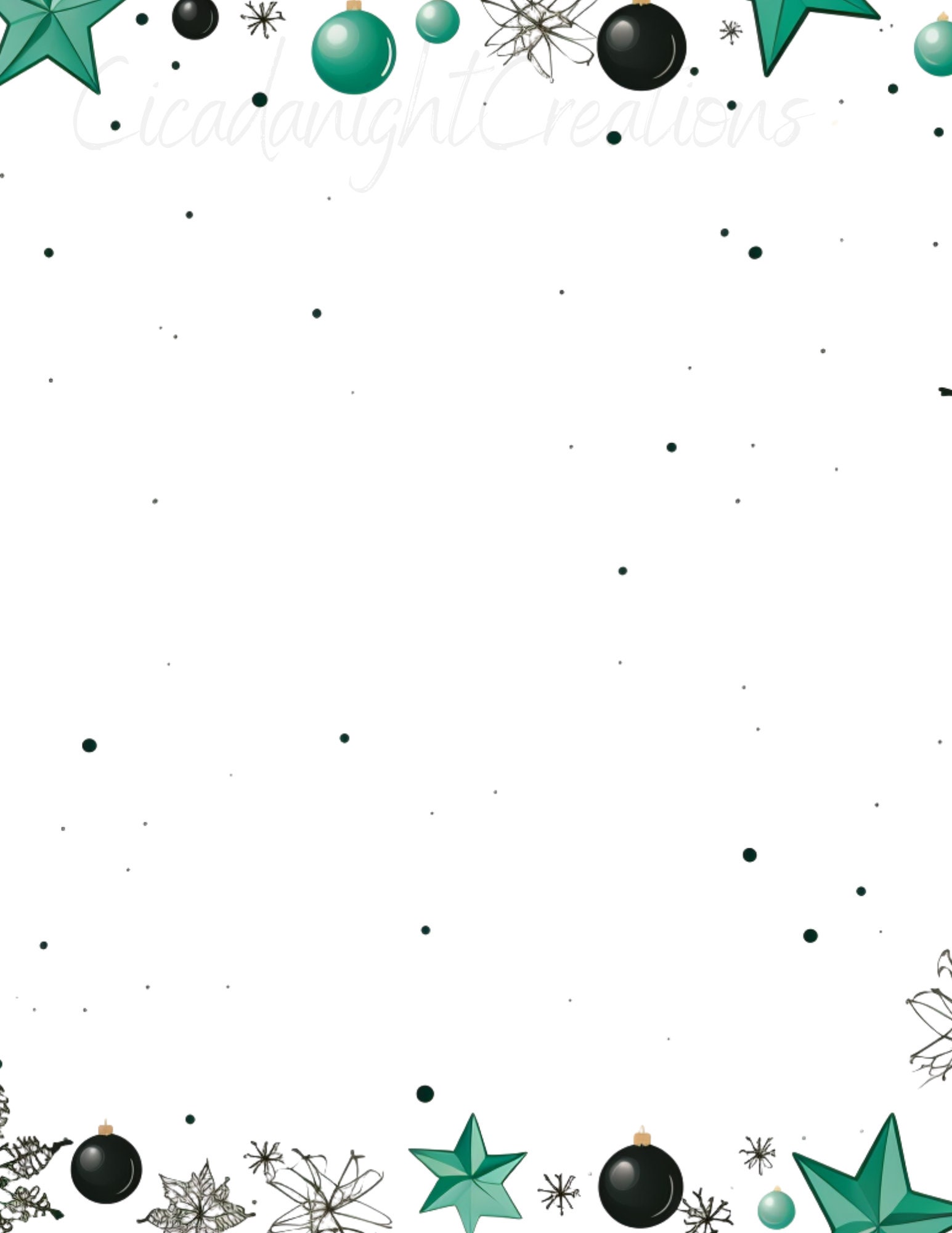 Whimsical Green Christmas Watercolor Printable Writing Paper Design Lot ...