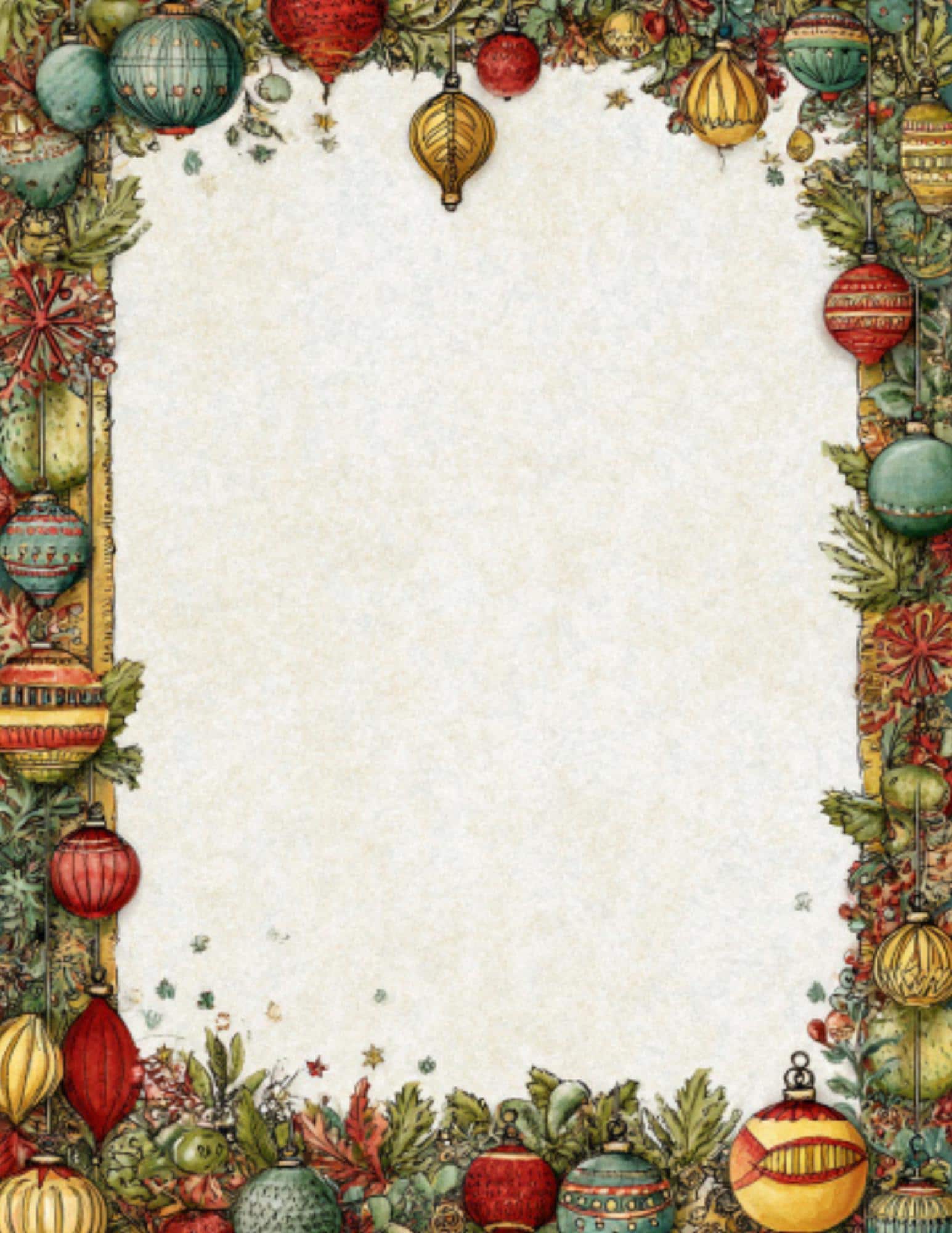 Christmas Bulbs Border Printable Writing Paper Design - Lot of 5 - Etsy