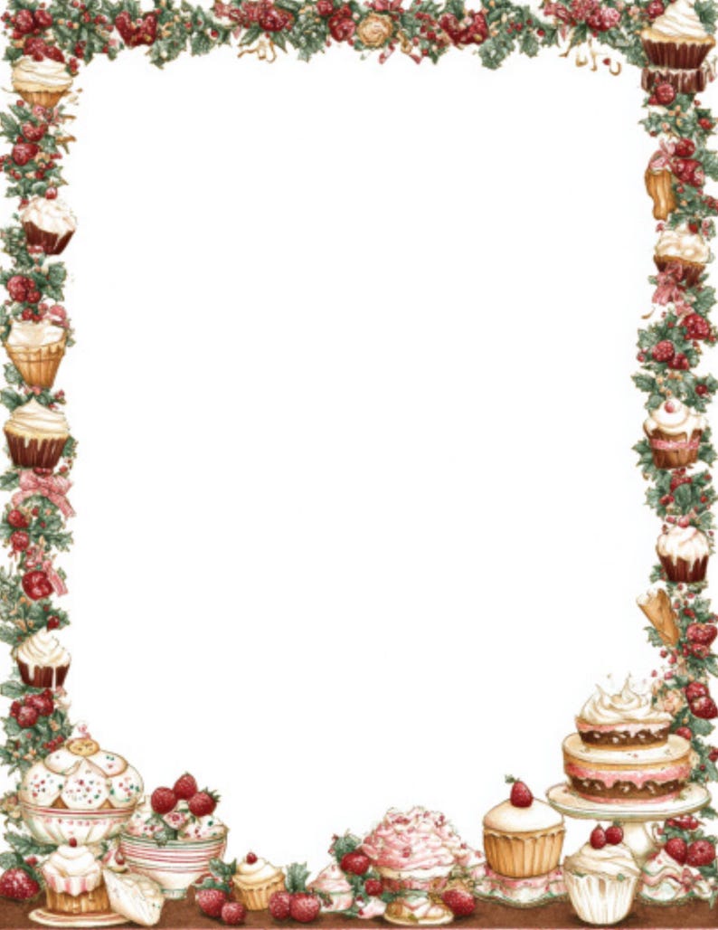 Christmas Treats Border Printable Writing Paper Design - Lot of 5 - Etsy