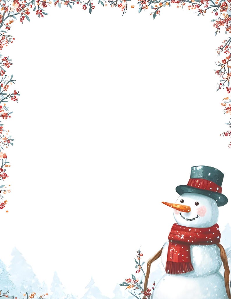 Snowman Printable With Border Lot of 5 - Etsy