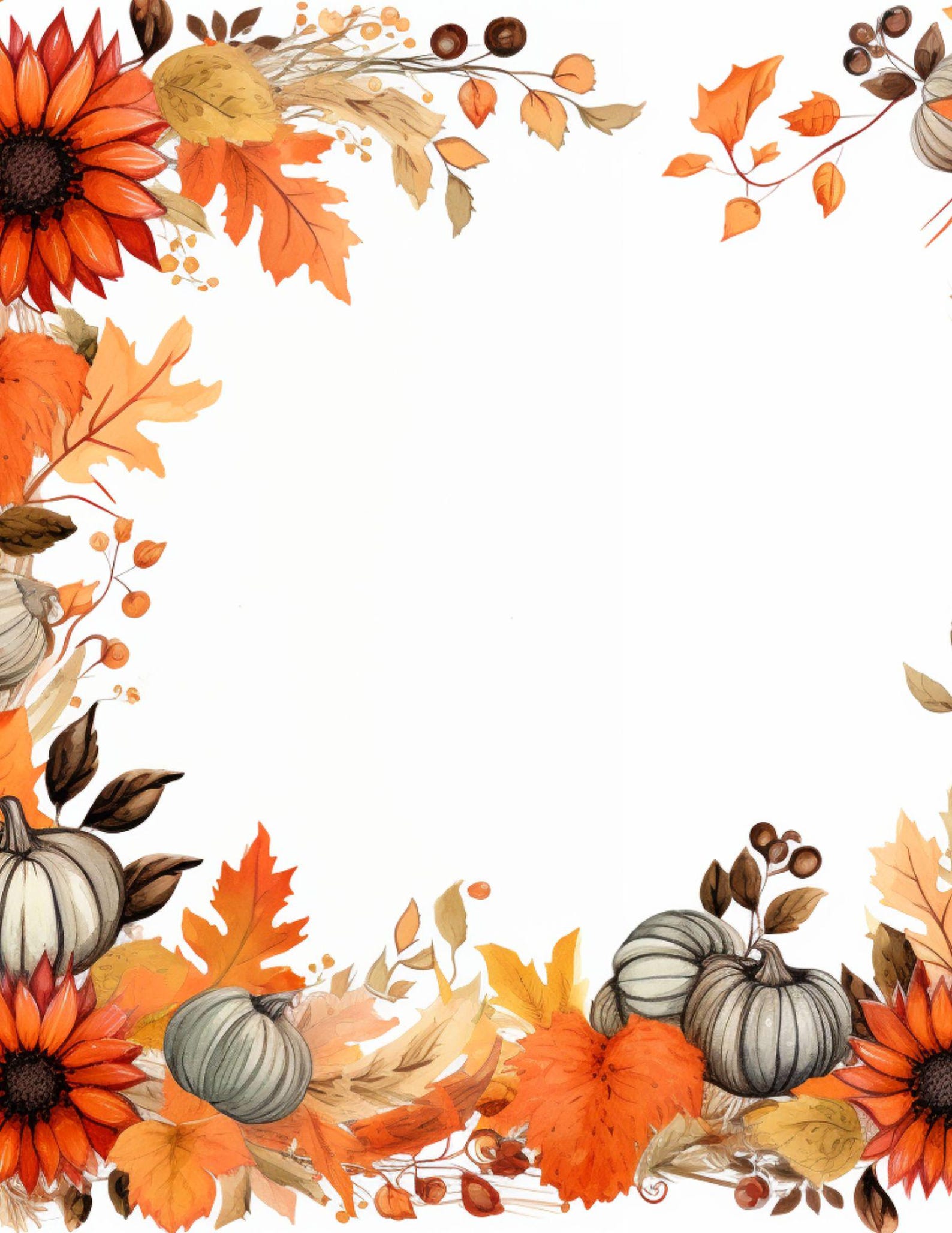 Whimsical Autumn Printable Paper With Autumn Border Lot of 5 #2 - Pdf's ...