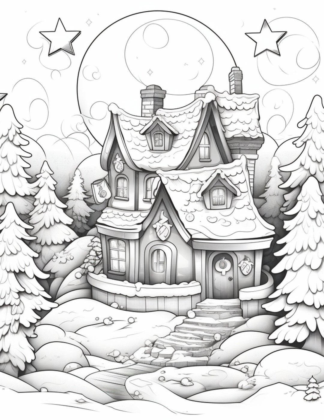Whimsical Christmas Printable Coloring Pages Lot of 5 - Etsy