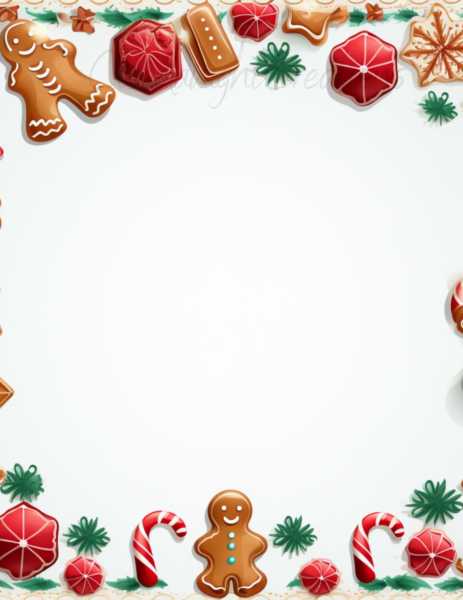 Whimsical Christmas Cookie Border Printable Writing Paper Design - Lot ...