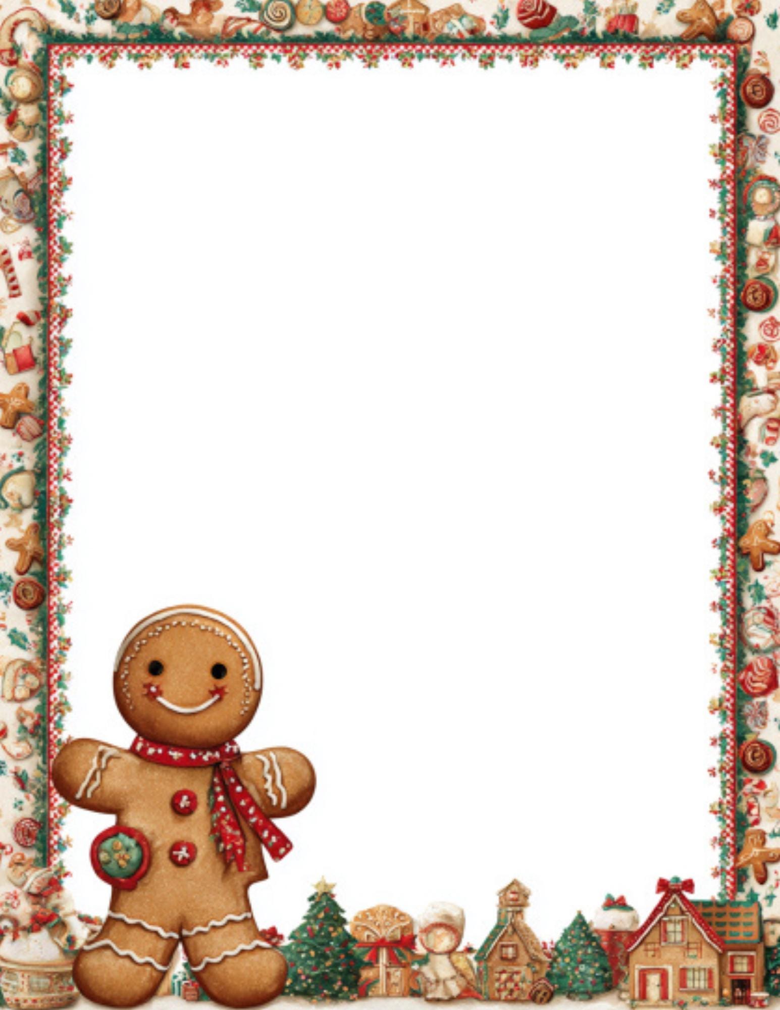 Gingerbread Man Christmas Border Printable Writing Paper Design - Lot ...