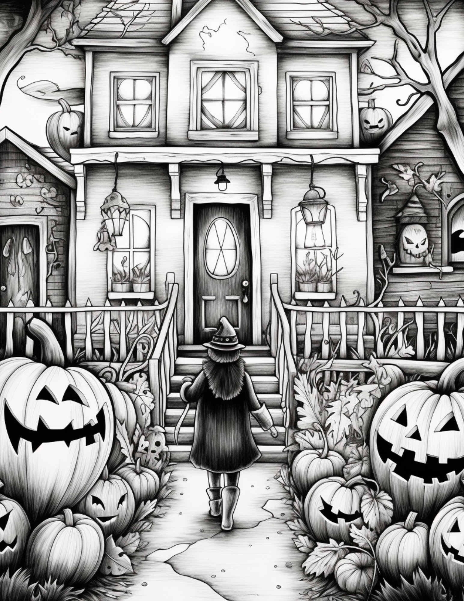 Halloween Adult Coloring Pages, Whimsical Girls, 5 Designs (digital ...