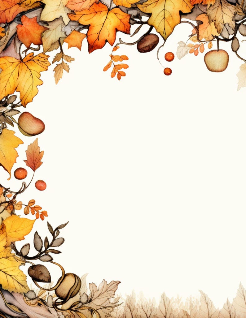 Whimsical Autumn Printable Paper With Autumn Border Lot of 5 #2 - Pdf's ...