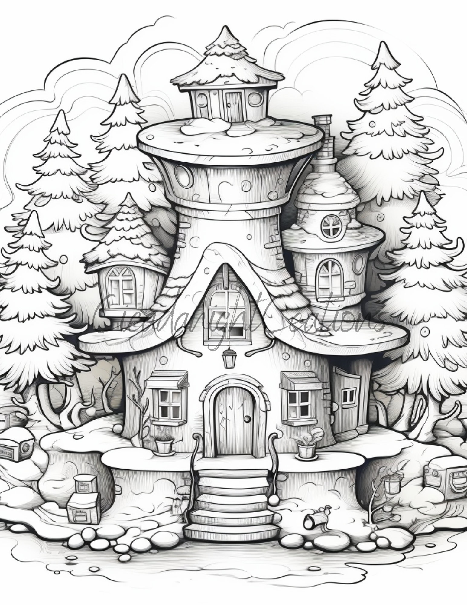 Whimsical Christmas Printable Coloring Pages Lot of 5 - Etsy