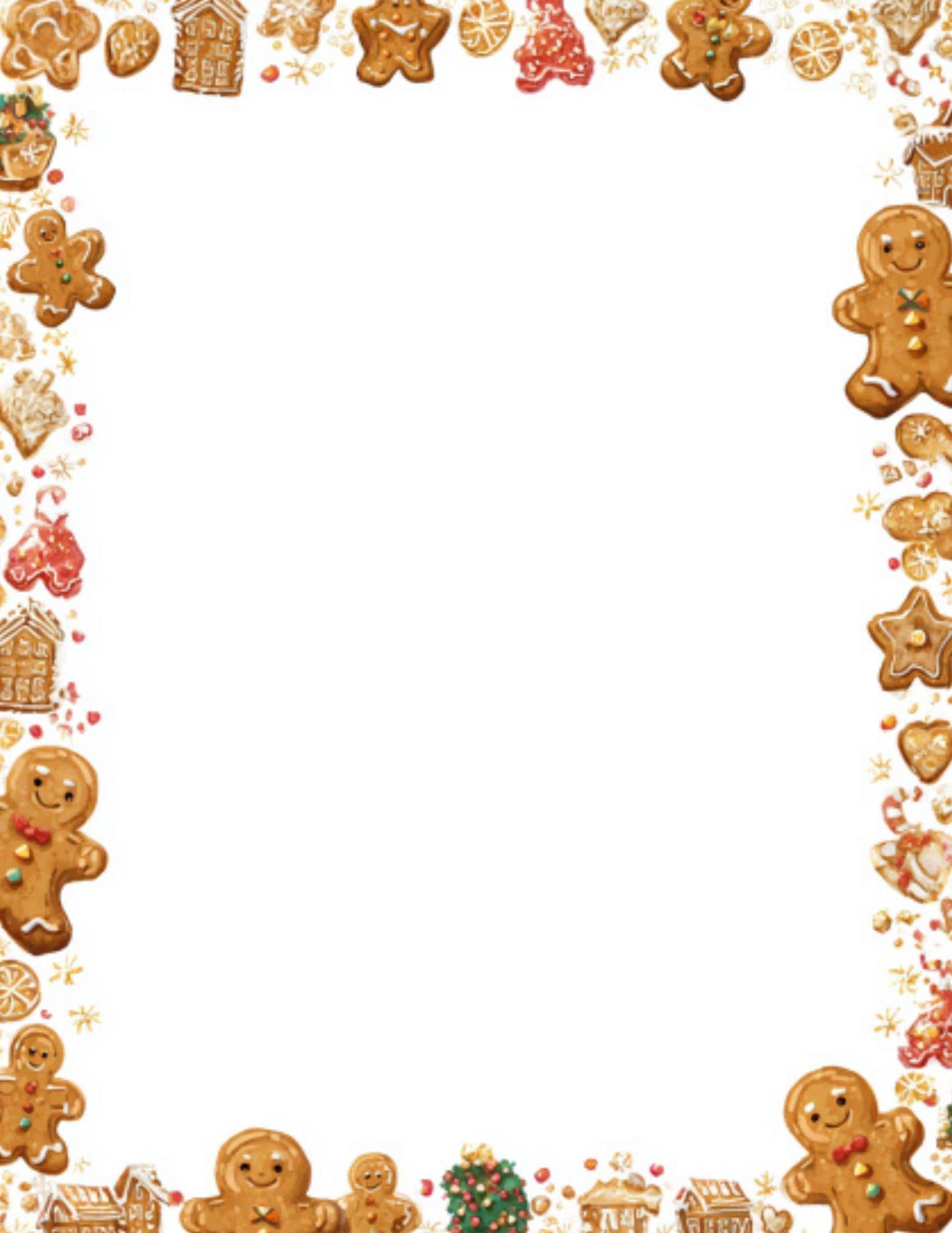 Sweet Gingerbread Man Border Printable Writing Paper Design - Lot of 5 ...
