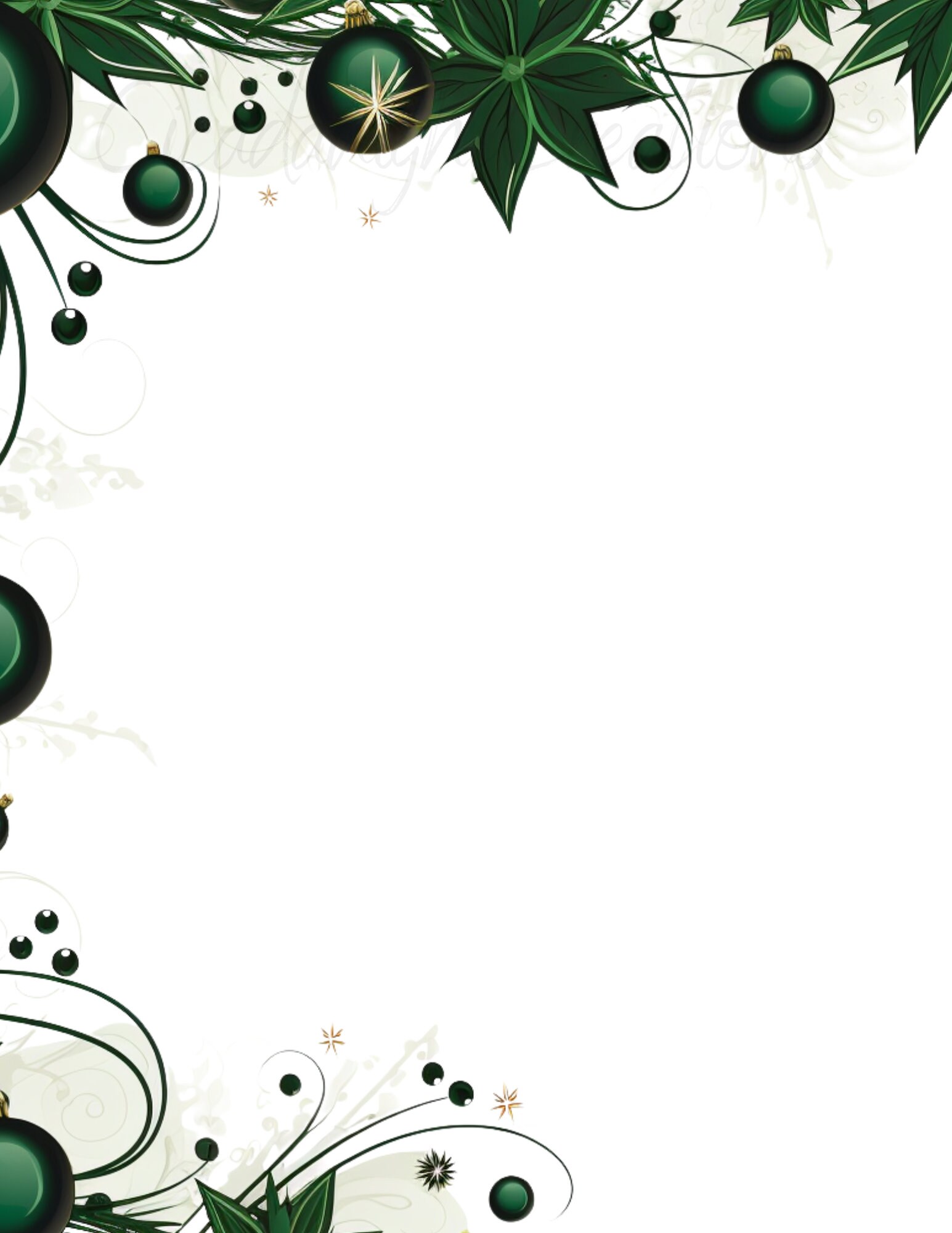 Whimsical Green Christmas Watercolor Printable Writing Paper Design Lot ...