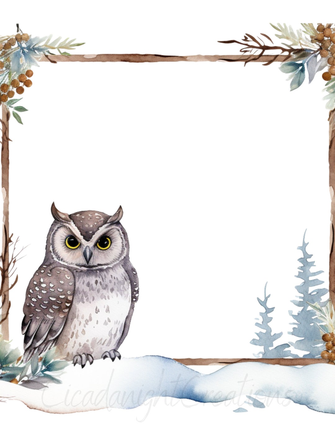 Whimsical Winter Owl Printable Paper Border Design Lot of 5 - Etsy