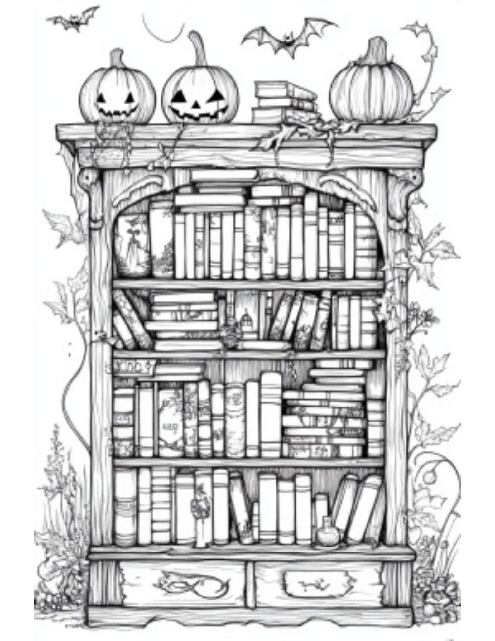 Whimsical Halloween Themed Bookshelf. 5 Fun Halloween Coloring Pages #2 ...