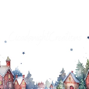 Whimsical Christmas Village Watercolor Printable Writing Paper Design ...