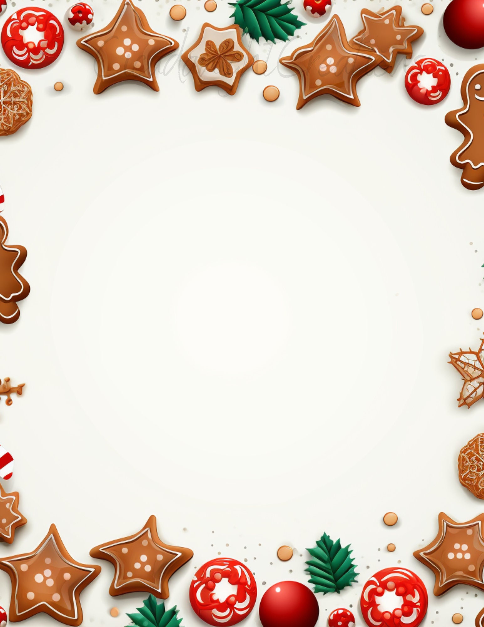 Whimsical Christmas Cookie Border Printable Writing Paper Design - Lot ...