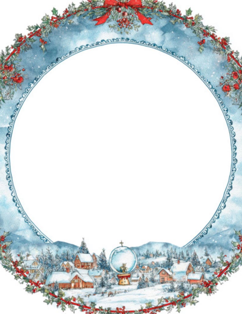 Rounded Winter Christmas Border Printable Writing Paper Design - Lot of ...