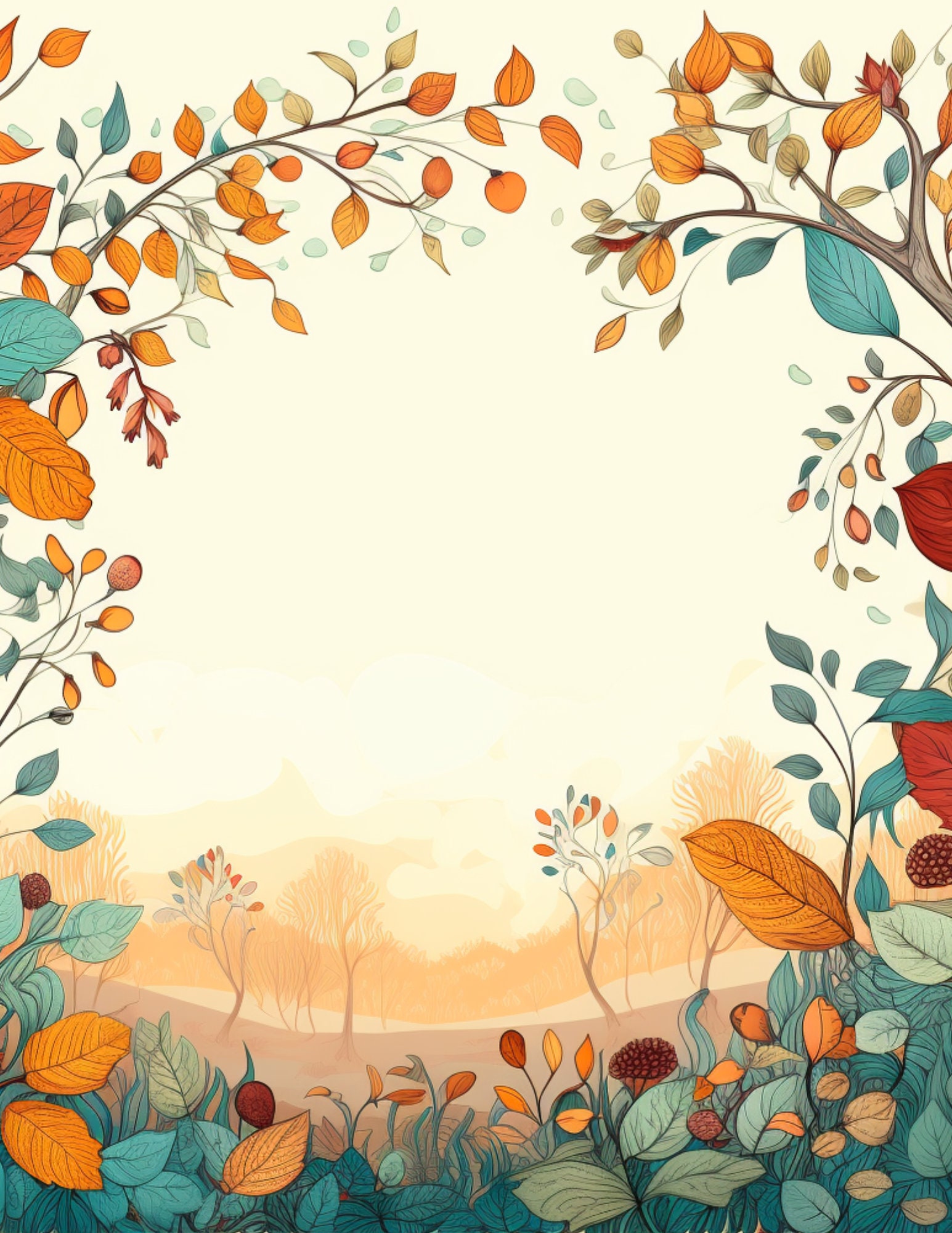 Whimsical Autumn Printable With Border - Lot of 5 - Etsy