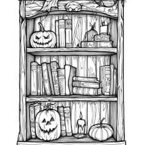 Whimsical Halloween Themed Bookshelf. 5 Fun Halloween Coloring Pages #2 ...