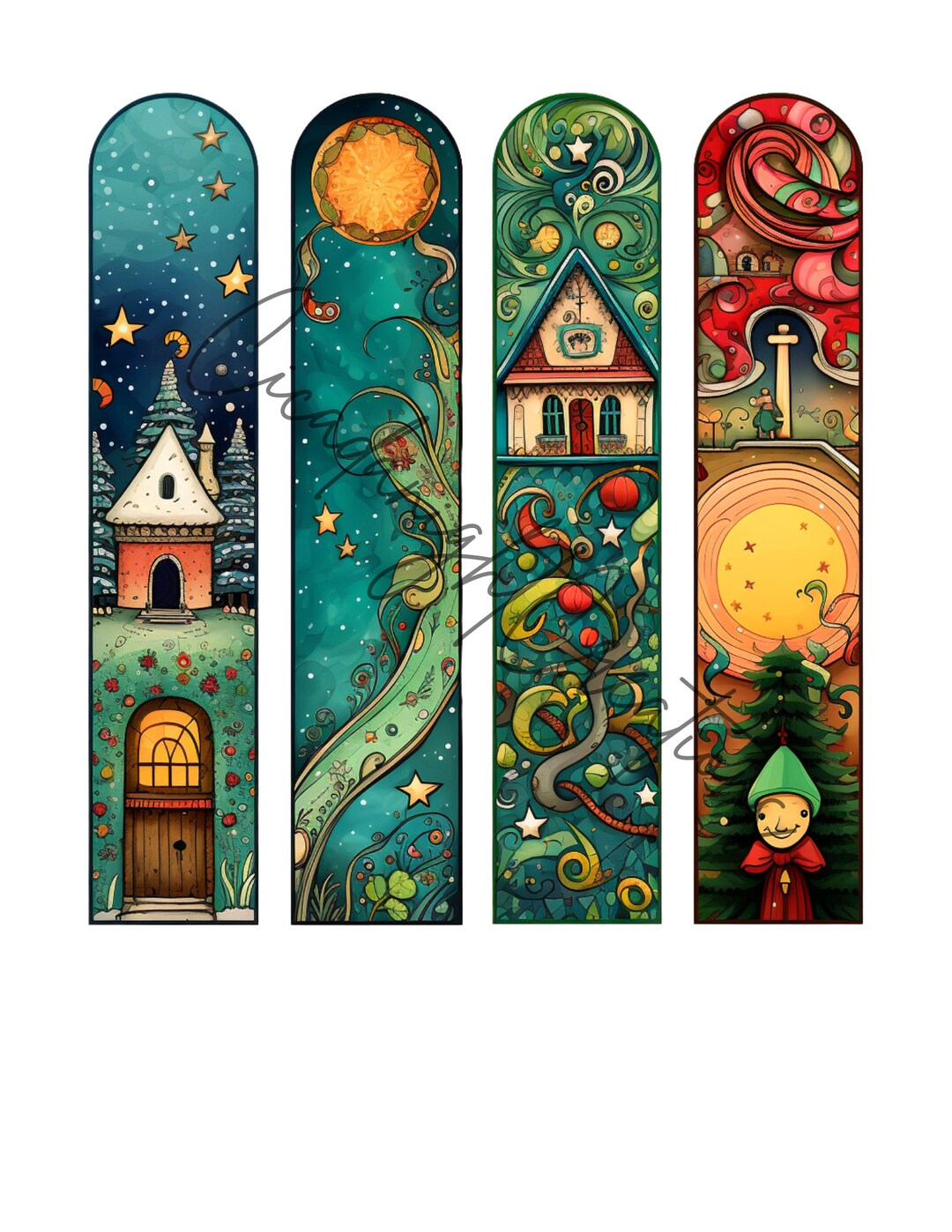 Beautiful Whimsical Christmas Printable Bookmarks - Lot of 4 - Etsy